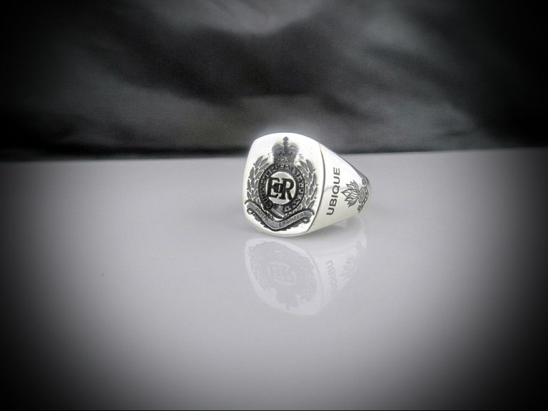 Royal Engineers Bespoke Oxidized Emblem Sterling Silver Ring